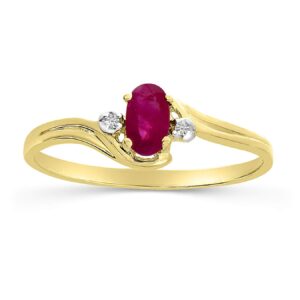 direct-jewelry 10k yellow gold oval ruby and diamond ring (size 7)