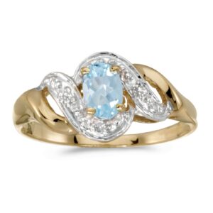 direct-jewelry 14k yellow gold oval aquamarine and diamond swirl ring (size 7)