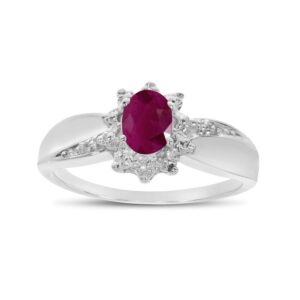 direct-jewelry 10k white gold oval ruby and diamond ring (size 7.5)