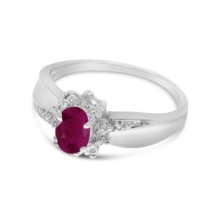 Direct-Jewelry 10k White Gold Oval Ruby And Diamond Ring (Size 7.5)