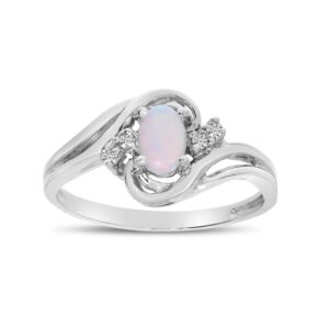 direct-jewelry 10k white gold oval opal and diamond ring (size 6.5)