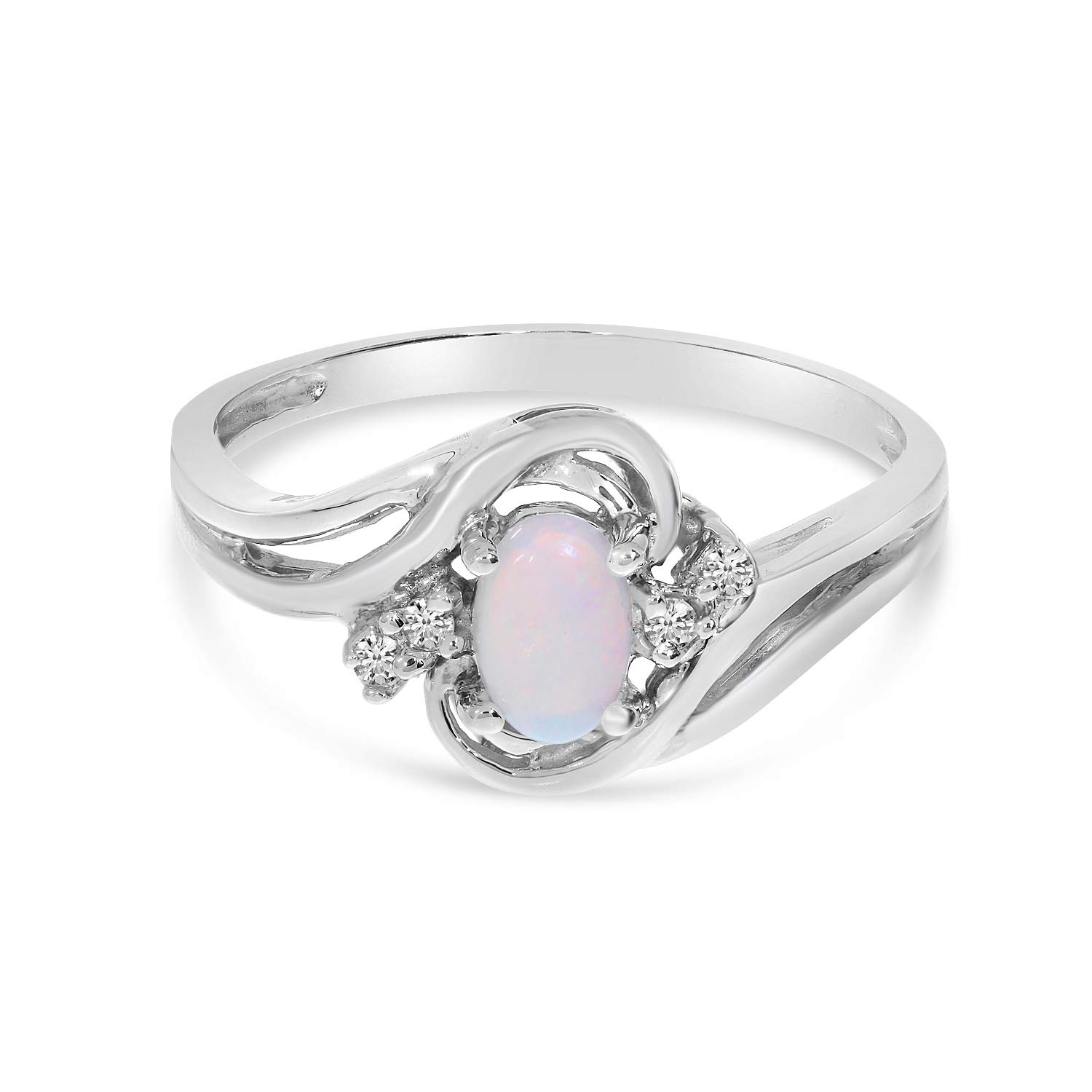 Direct-Jewelry 10k White Gold Oval Opal And Diamond Ring (Size 6.5)