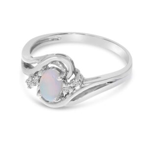 Direct-Jewelry 10k White Gold Oval Opal And Diamond Ring (Size 6.5)