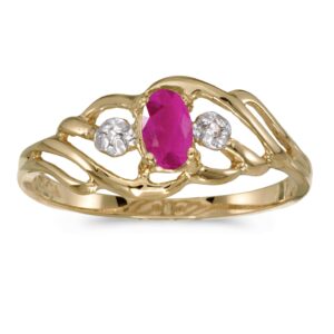 direct-jewelry 14k yellow gold oval ruby and diamond ring (size 7.5)