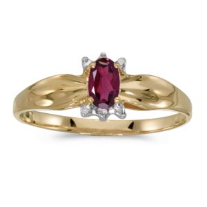 direct-jewelry 10k yellow gold oval rhodolite garnet and diamond ring (size 6.5)