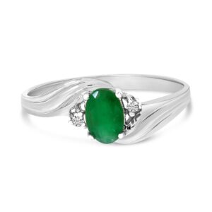 Direct-Jewelry 10k White Gold Oval Emerald And Diamond Ring (Size 8)