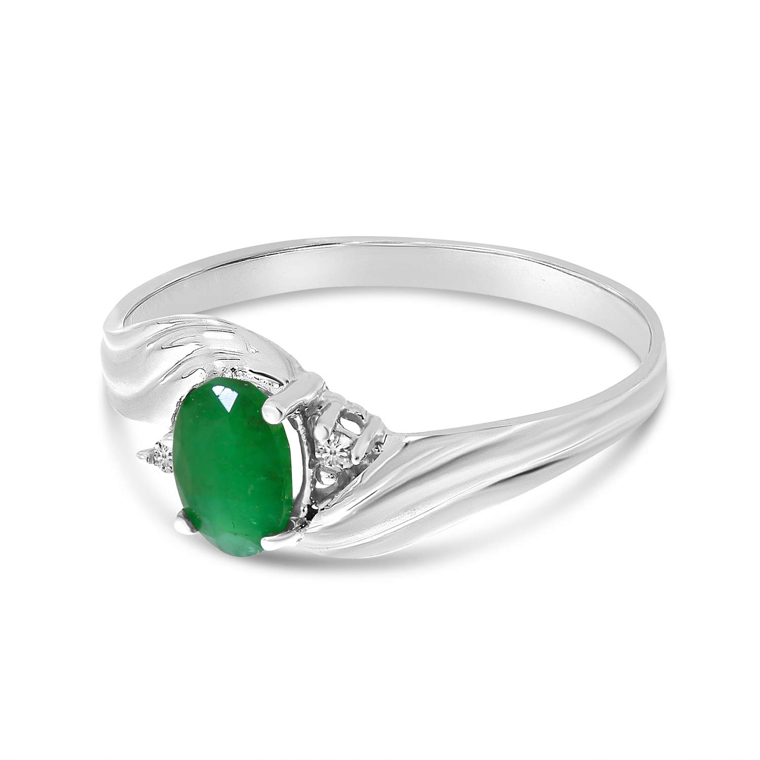 Direct-Jewelry 10k White Gold Oval Emerald And Diamond Ring (Size 8)