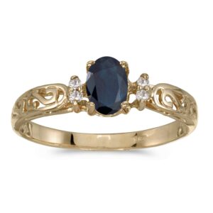 direct-jewelry 14k yellow gold oval sapphire and diamond filagree ring (size 8.5)