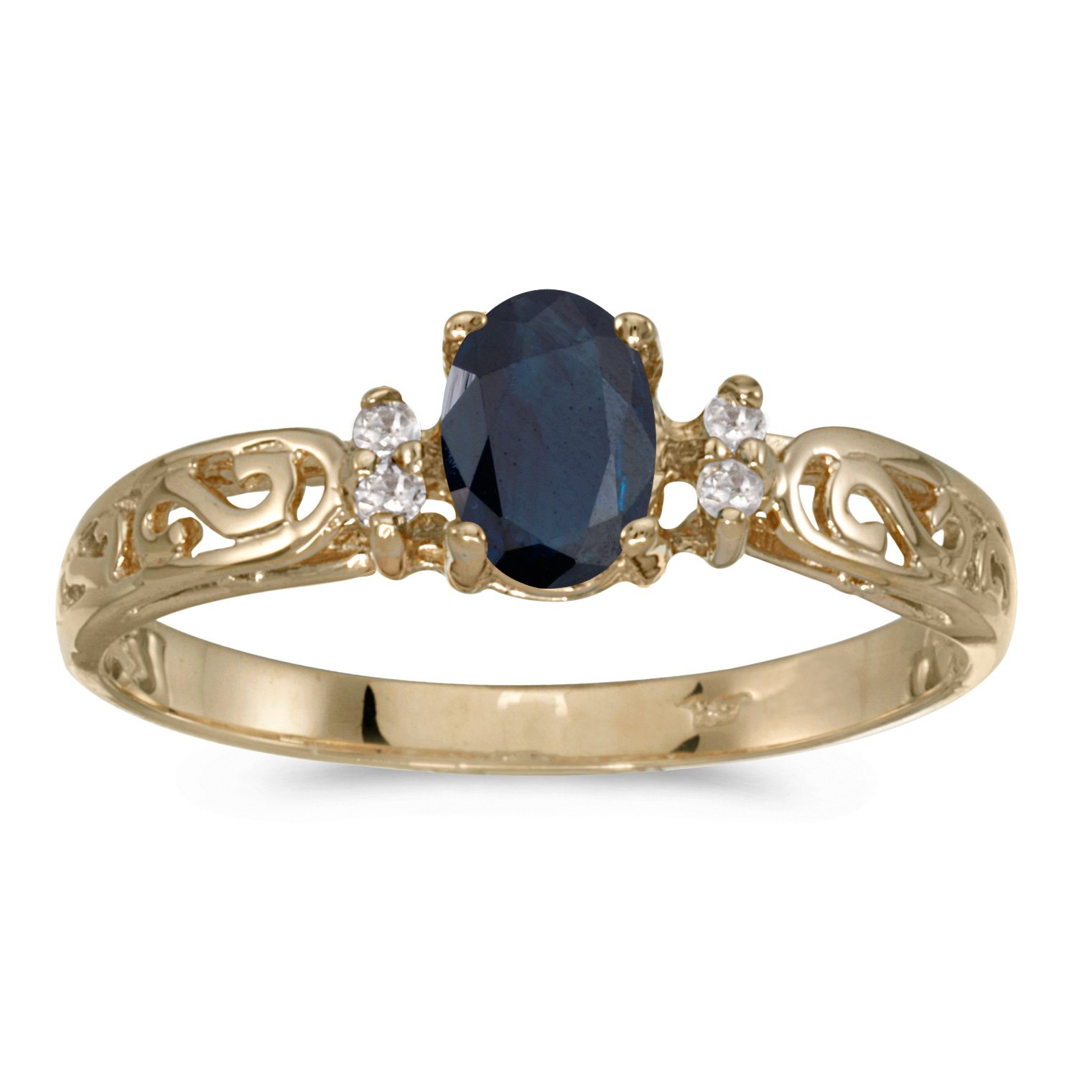 Direct-Jewelry 14k Yellow Gold Oval Sapphire And Diamond Filagree Ring (Size 8.5)