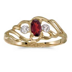 direct-jewelry 10k yellow gold oval garnet and diamond ring (size 8.5)