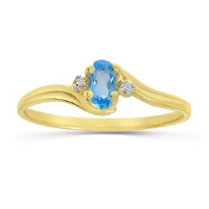 direct-jewelry 10k yellow gold oval blue topaz and diamond ring (size 8)