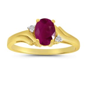 direct-jewelry 10k yellow gold oval ruby and diamond ring (size 10)