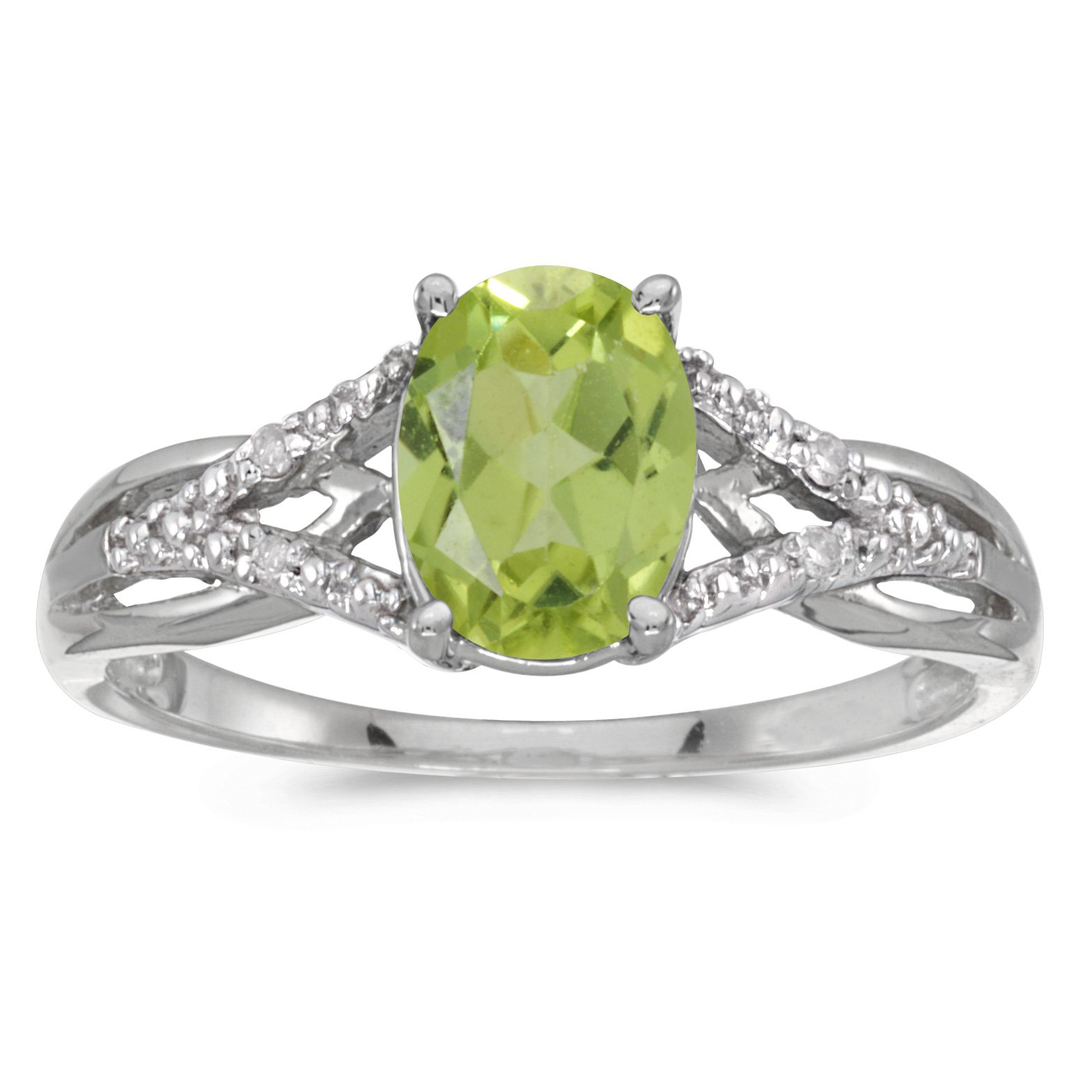 Direct-Jewelry 10k White Gold Oval Peridot And Diamond Ring (Size 9)