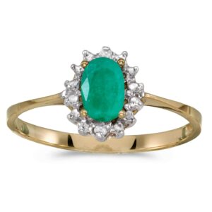 direct-jewelry 10k yellow gold oval emerald and diamond ring (size 7)