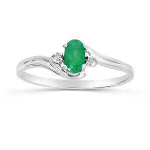 direct-jewelry 10k white gold oval emerald and diamond ring (size 4.5)