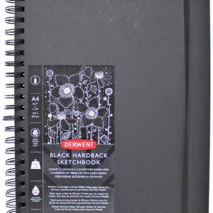 Derwent Black Paper Sketch Book - A4 Portrait, 40 Sheets, Acid-Free Paper, Wirebound Spine, Professional Quality, Black Book, 2300379