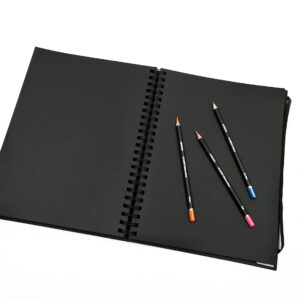 Derwent Black Paper Sketch Book - A4 Portrait, 40 Sheets, Acid-Free Paper, Wirebound Spine, Professional Quality, Black Book, 2300379