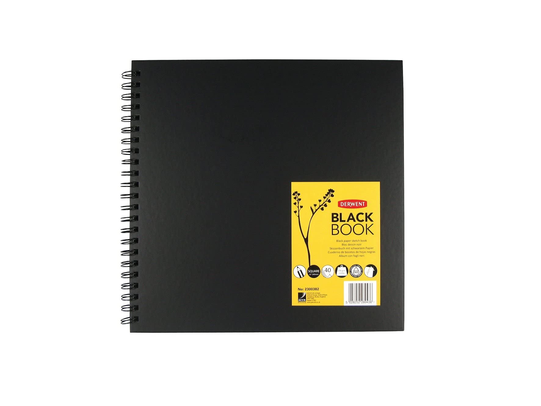 Derwent Black Book, 12 Inch Square Sheet Size, Hard Covers, Wirebound, 40 B