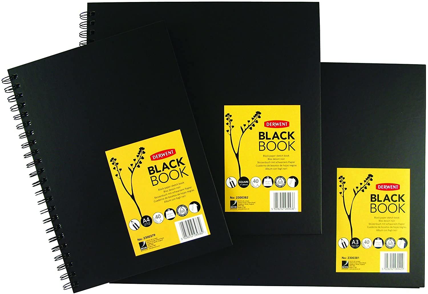 Derwent Black Book, 12 Inch Square Sheet Size, Hard Covers, Wirebound, 40 B