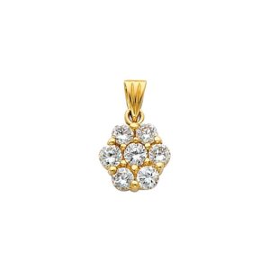 14k real yellow gold cz cluster flower charm pendant