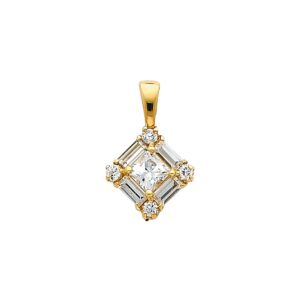 14k real yellow gold cz cluster square charm pendant