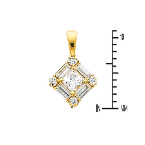 14k REAL Yellow Gold CZ Cluster Square Charm Pendant