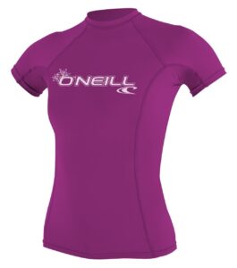 o'neill women's basic skins upf 50+ short sleeve rash guard, fox pink, xs