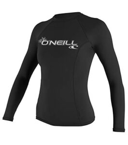 o'neill uv sun protection womens basic skins long sleeve crew sun shirt rash guard, black, medium