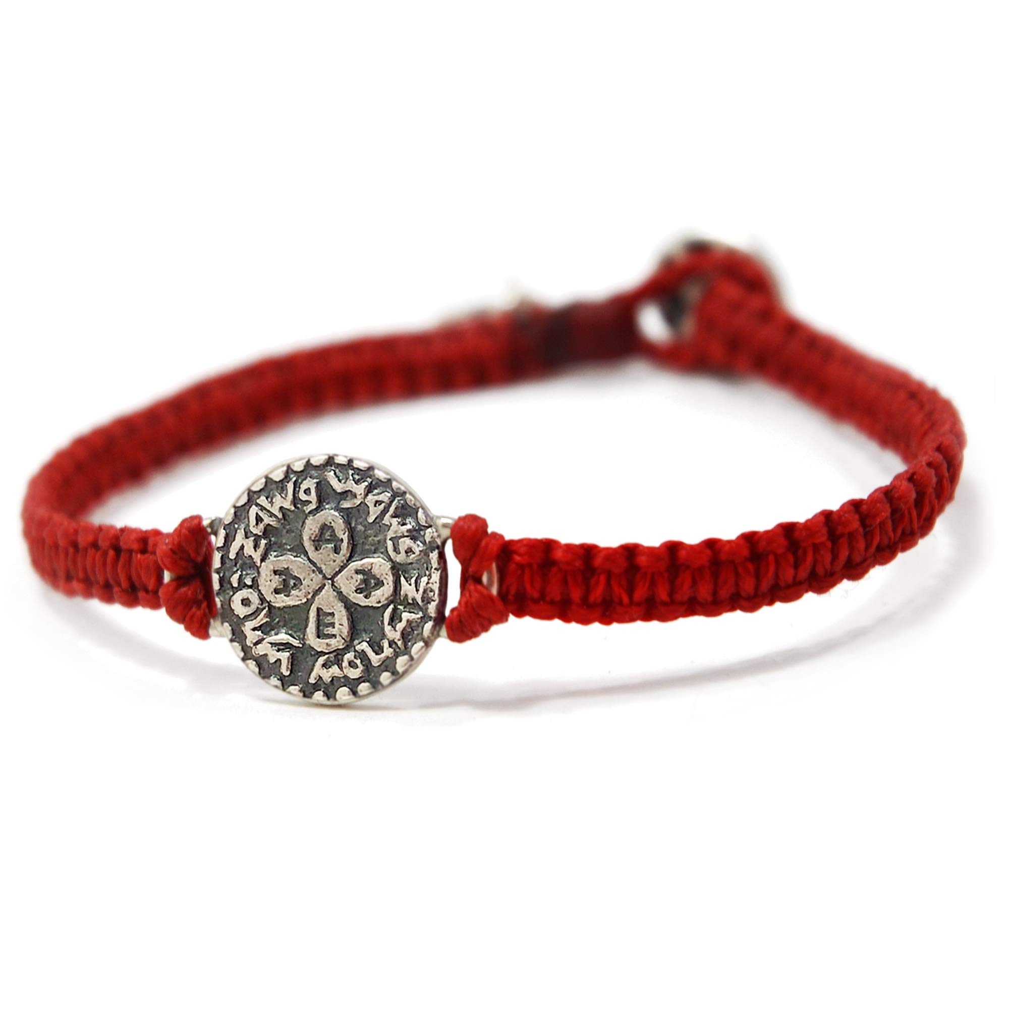 Women's 7" Red Macrame Love Bracelet with Sterling Silver Love Coin Charm Amulet - Sturdy & Elegant gift for Mom, Romantic Gift for Girlfriend or Lover