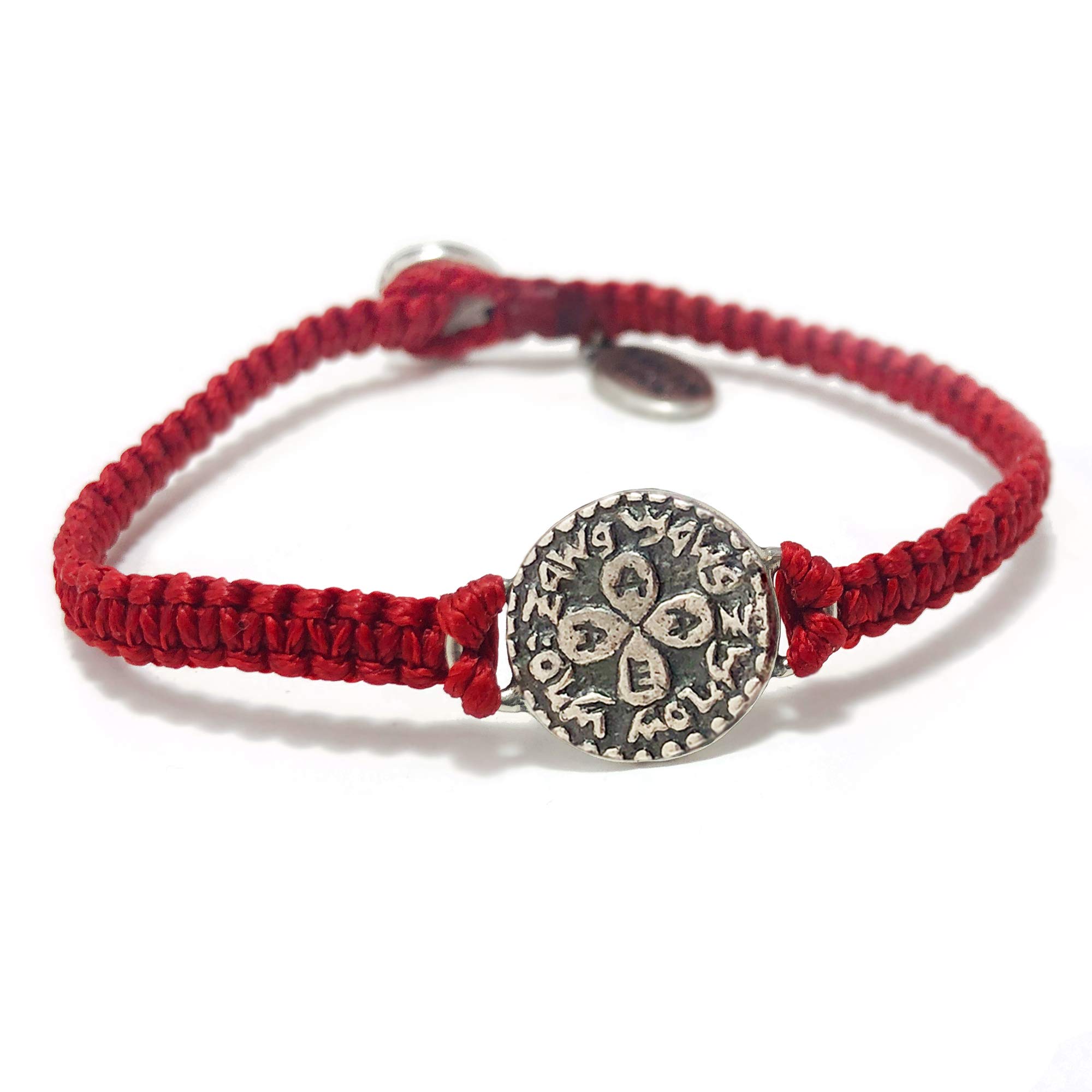 Women's 7" Red Macrame Love Bracelet with Sterling Silver Love Coin Charm Amulet - Sturdy & Elegant gift for Mom, Romantic Gift for Girlfriend or Lover