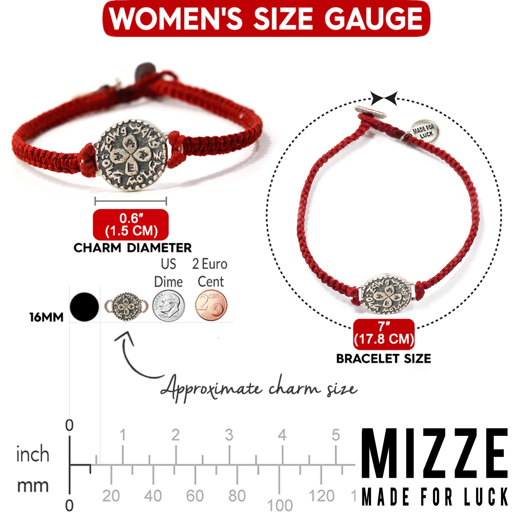 Women's 7" Red Macrame Love Bracelet with Sterling Silver Love Coin Charm Amulet - Sturdy & Elegant gift for Mom, Romantic Gift for Girlfriend or Lover