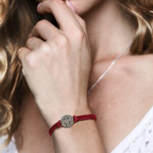 Women's 7" Red Macrame Love Bracelet with Sterling Silver Love Coin Charm Amulet - Sturdy & Elegant gift for Mom, Romantic Gift for Girlfriend or Lover