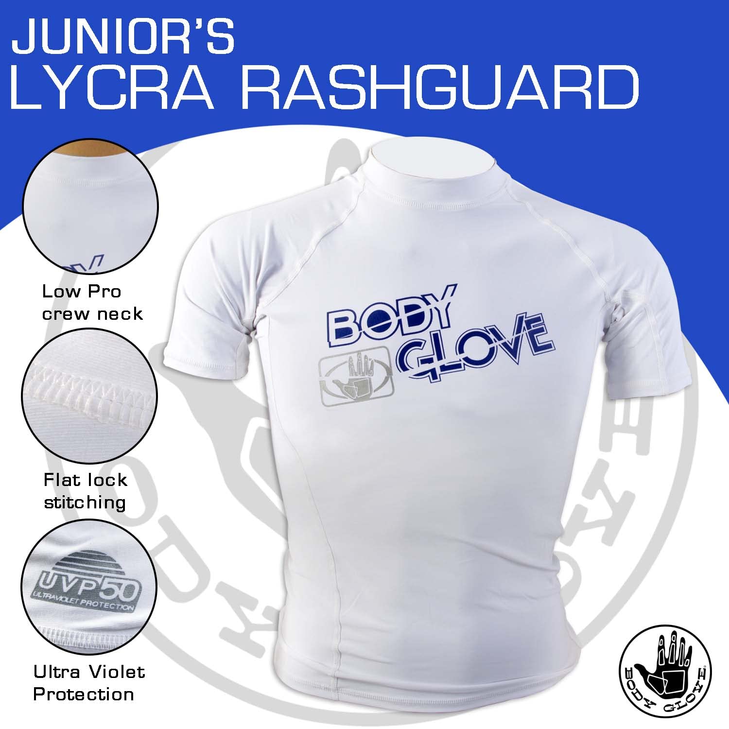 Body Glove - Junior’s Basic Fitted Short Sleeve Rash Guard, White, 10