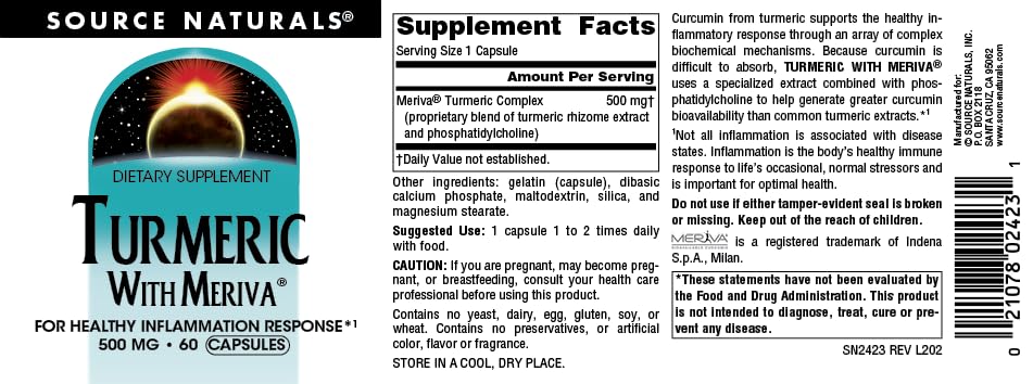 Source Naturals Turmeric with Meriva for Healthy Inflammatory Response* - 500mg, 60 Capsules