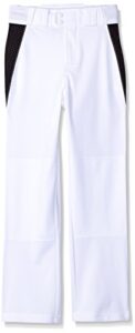 rawlings youth relaxed fit v-notch insert baseball pant, white with black insert, youth small