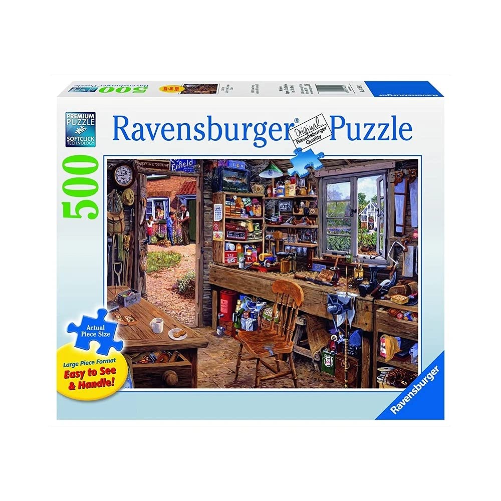 Ravensburger Dad's Shed | 500-Piece Large Format Jigsaw Puzzle | Unique Softclick Technology | Ideal for Adults and Kids