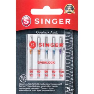 singer 04803 regular point overlock needles, 5-count, sizes 80/12, 90/14, 100/16