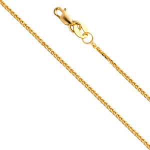 14k real yellow gold solid 0.8mm diamond cut braided square wheat chain necklace with lobster claw clasp - 20"