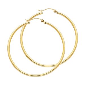 14k real yellow gold 2mm thickness hinged hoop earrings (45 x 45 mm)