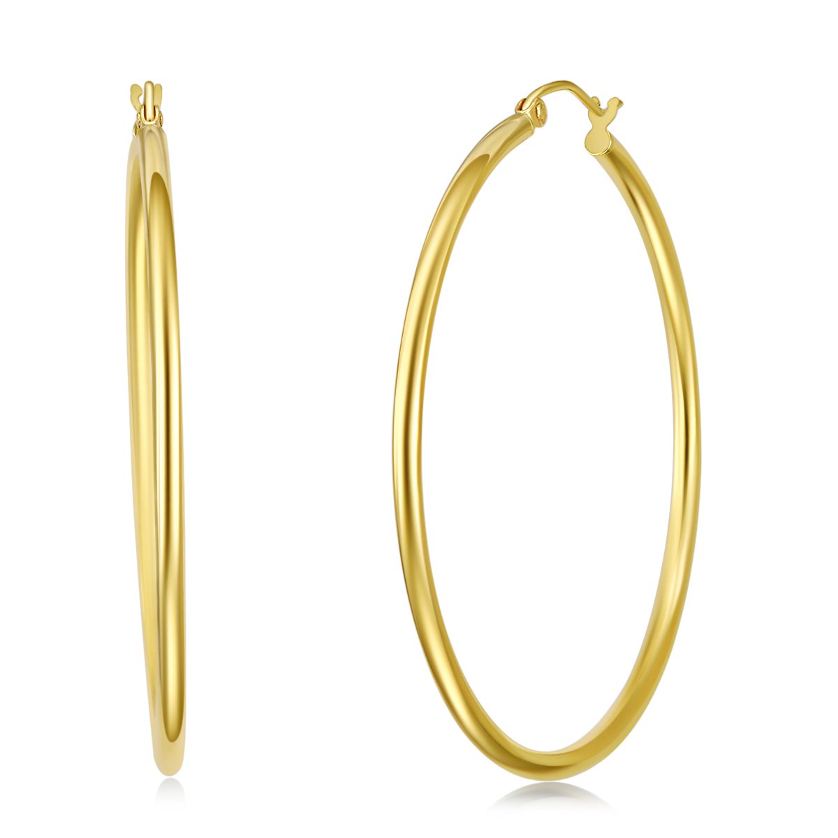 14k REAL Yellow Gold 2mm Thickness Hinged Hoop Earrings (45 x 45 mm)