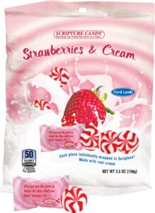 scripture candy, strawberry & cream hard candy 5.5 ounce bag, 25 pieces