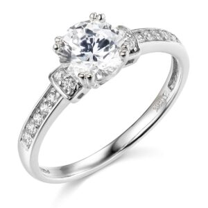 14k white gold solid wedding engagement ring - size 6