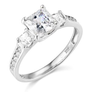 twjc wedding collection 14k solid white gold 1.75 ct. 3 stone princess cut engagement ring band - size 7