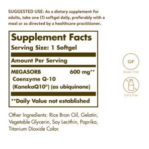 Solgar Megasorb CoQ-10 600 mg, 30 Softgels - Promotes Heart & Nervous System Health - Coenzyme Q10 Supplement - Enhanced Absorption - Gluten Free, Dairy Free - 30 Servings