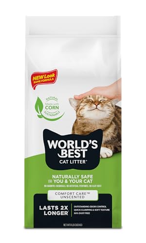 WORLD'S BEST CAT LITTER Comfort Care Unscented, 8-Pounds - Natural Ingredients, Quick Clumping, Flushable, 99% Dust Free & Made in USA - Long-Lasting Odor Control & Easy Scooping