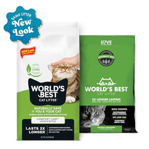 WORLD'S BEST CAT LITTER Comfort Care Unscented, 8-Pounds - Natural Ingredients, Quick Clumping, Flushable, 99% Dust Free & Made in USA - Long-Lasting Odor Control & Easy Scooping