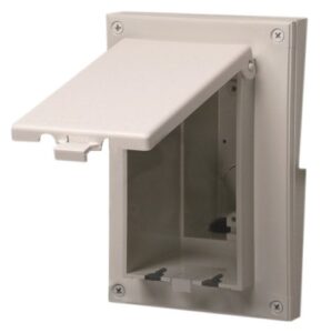 arlington dbvr141w-1 low profile in box electrical box with weatherproof cover for retrofit siding construction, 1/2-inch lap, vertical, white