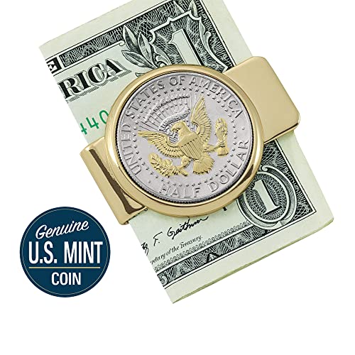 American Coin Treasures Coin Money Clip - Presidential Seal JFK Half Dollar Selectively Layered in Pure 24k Gold, Brass Moneyclip, Holds Currency, Credit Cards, Cash, U.S. Coin