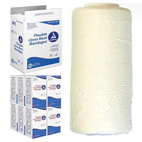 Dynarex 3454 Unna Boot Bandage, Individually Packaged, Provides Customized Compression, With Zinc Oxide, Soft Cast, 4" x 10 Yard, Pack of 12