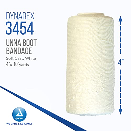 Dynarex 3454 Unna Boot Bandage, Individually Packaged, Provides Customized Compression, With Zinc Oxide, Soft Cast, 4" x 10 Yard, Pack of 12